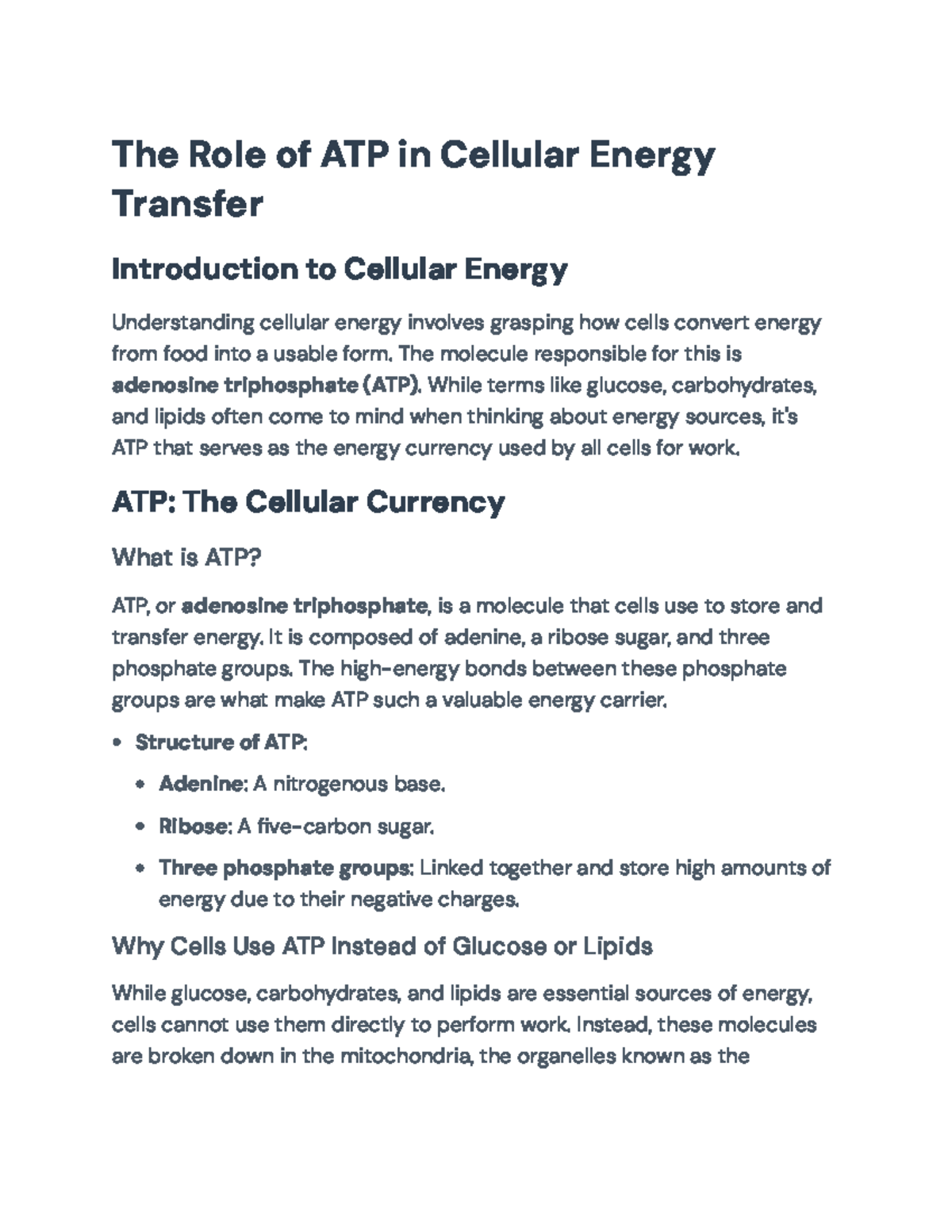 The Role of ATP in Cellular Energy Transfer: Functions and Processes ...