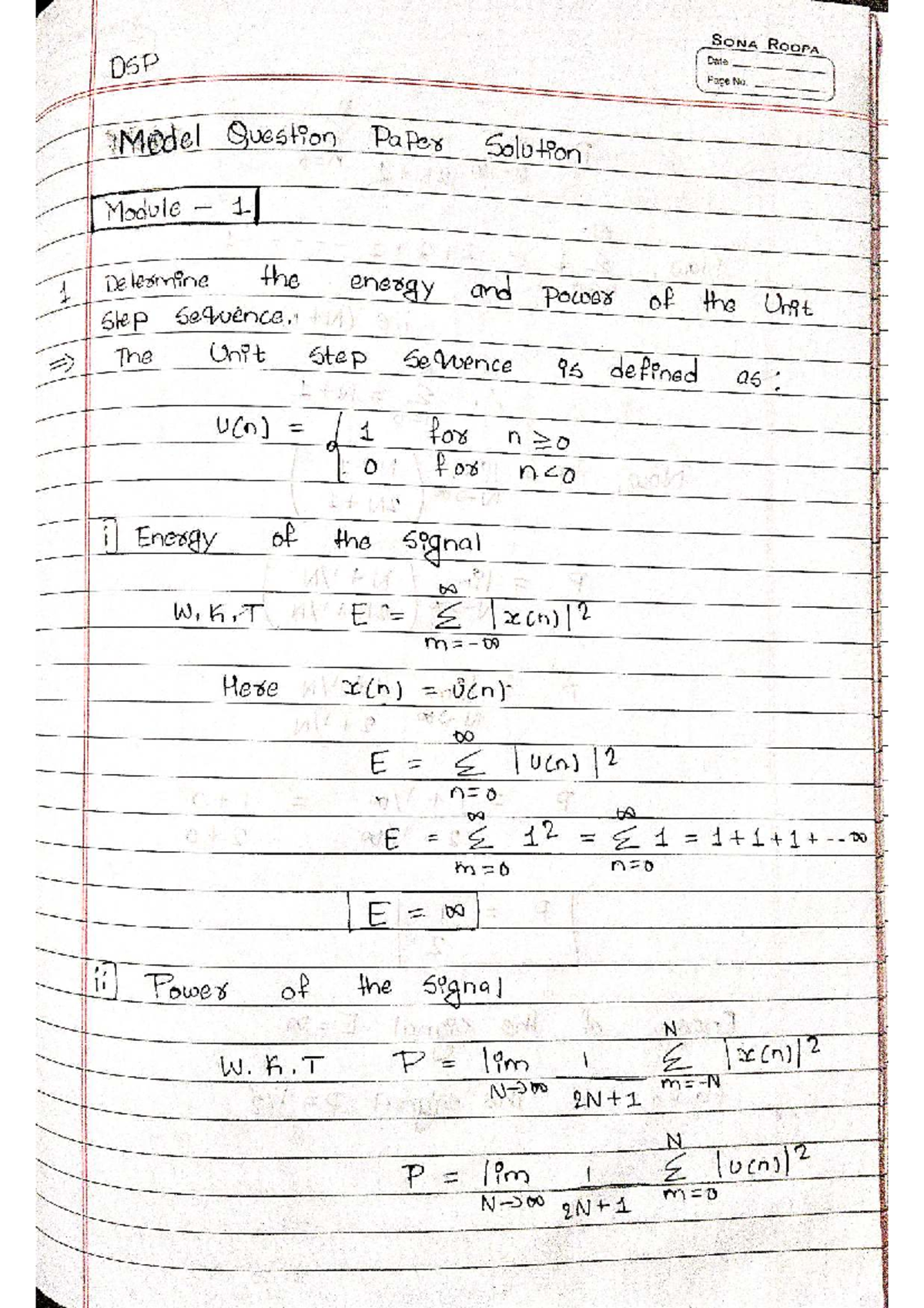 DSP Module 1 - Model Question Paper Solutions and Signal Analysis - Studocu