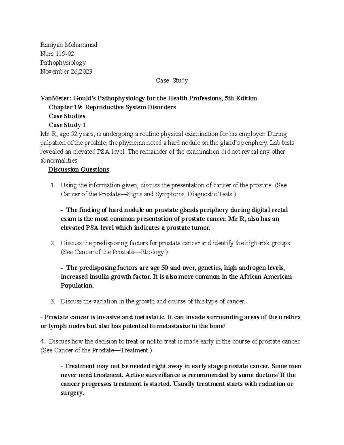 Nurs 119 Case Study: Reproductive System Disorders Overview - Studocu