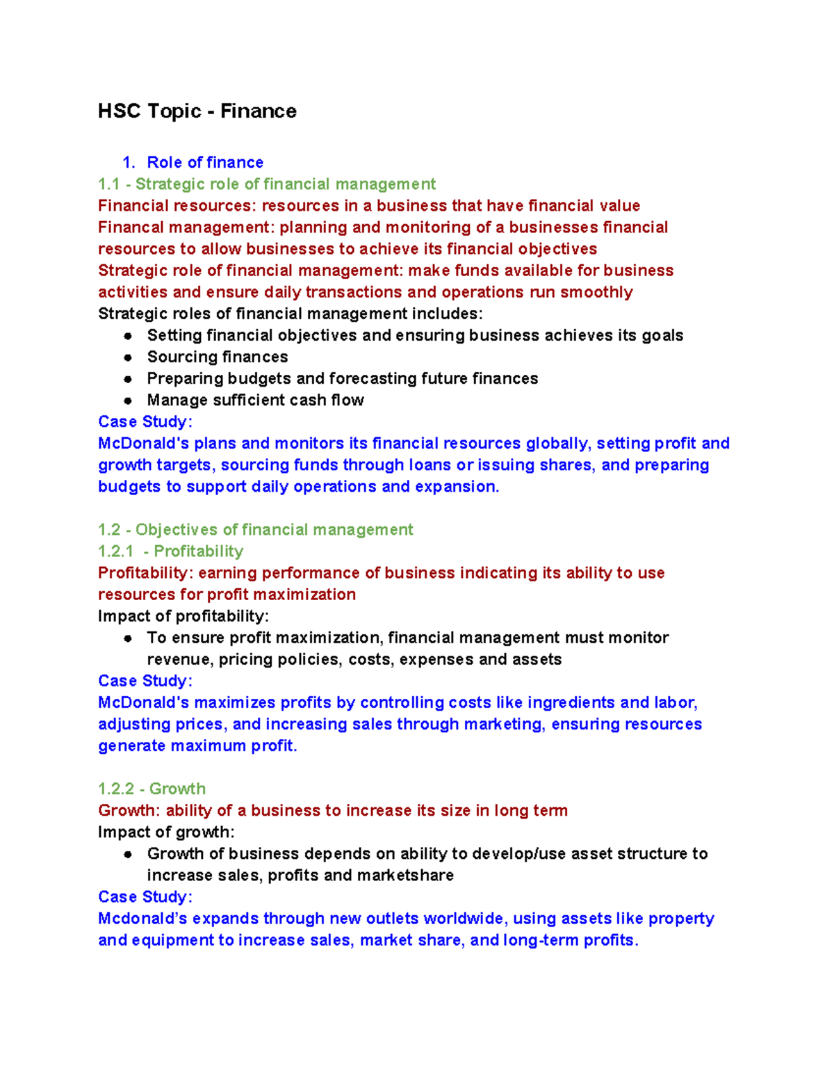 HSC Business Studies Finance Study Notes: Strategic Financial ...