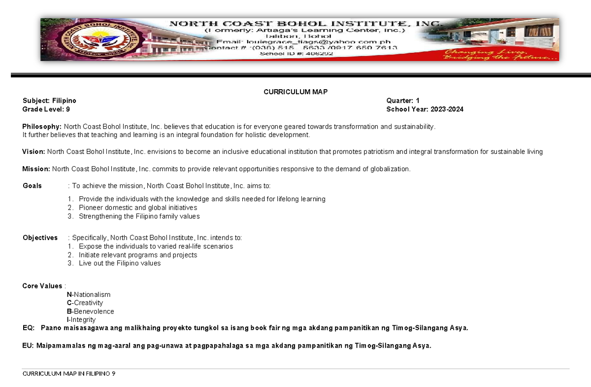 Filipino 9 Curriculum Map: Quarter 1 Literary Works Outline - Studocu