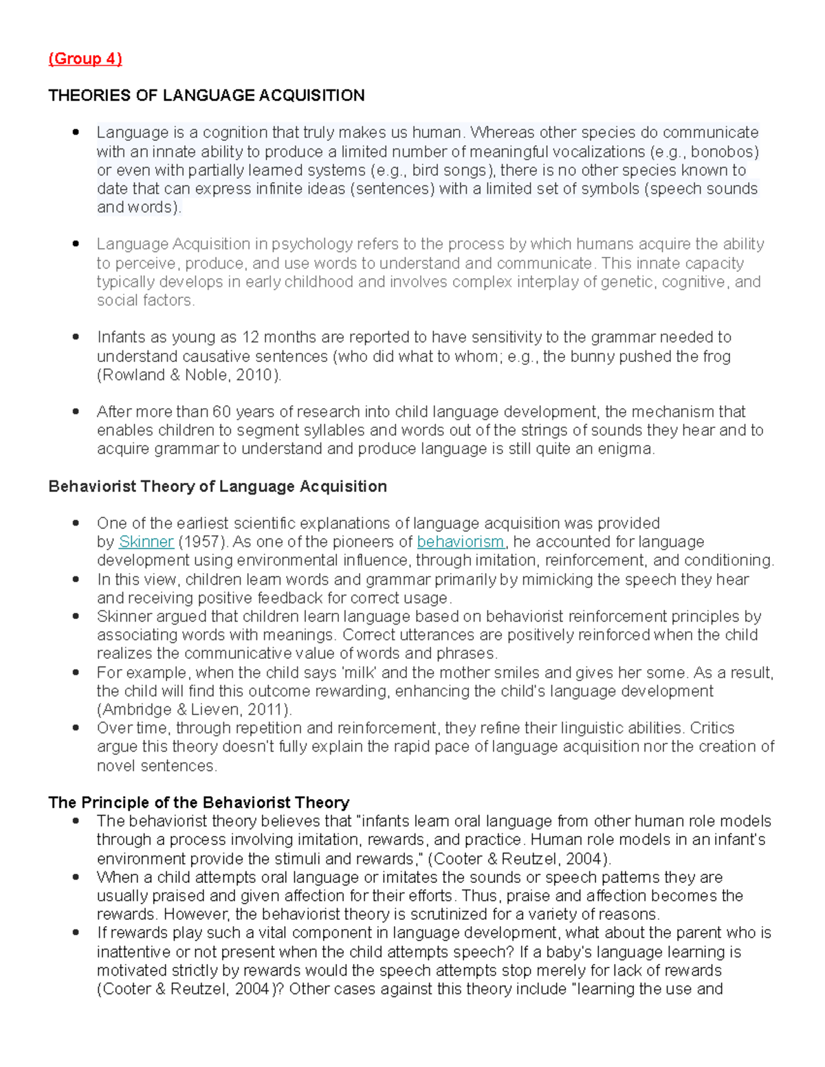 Theories OF Language Acquisition - (Group 4) THEORIES OF LANGUAGE ...