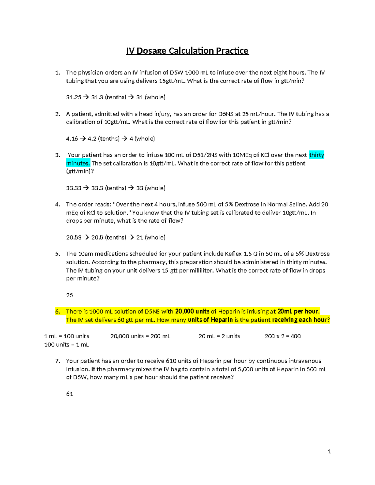 IV Dosage Calculation Practice Questions and Answers - Studocu