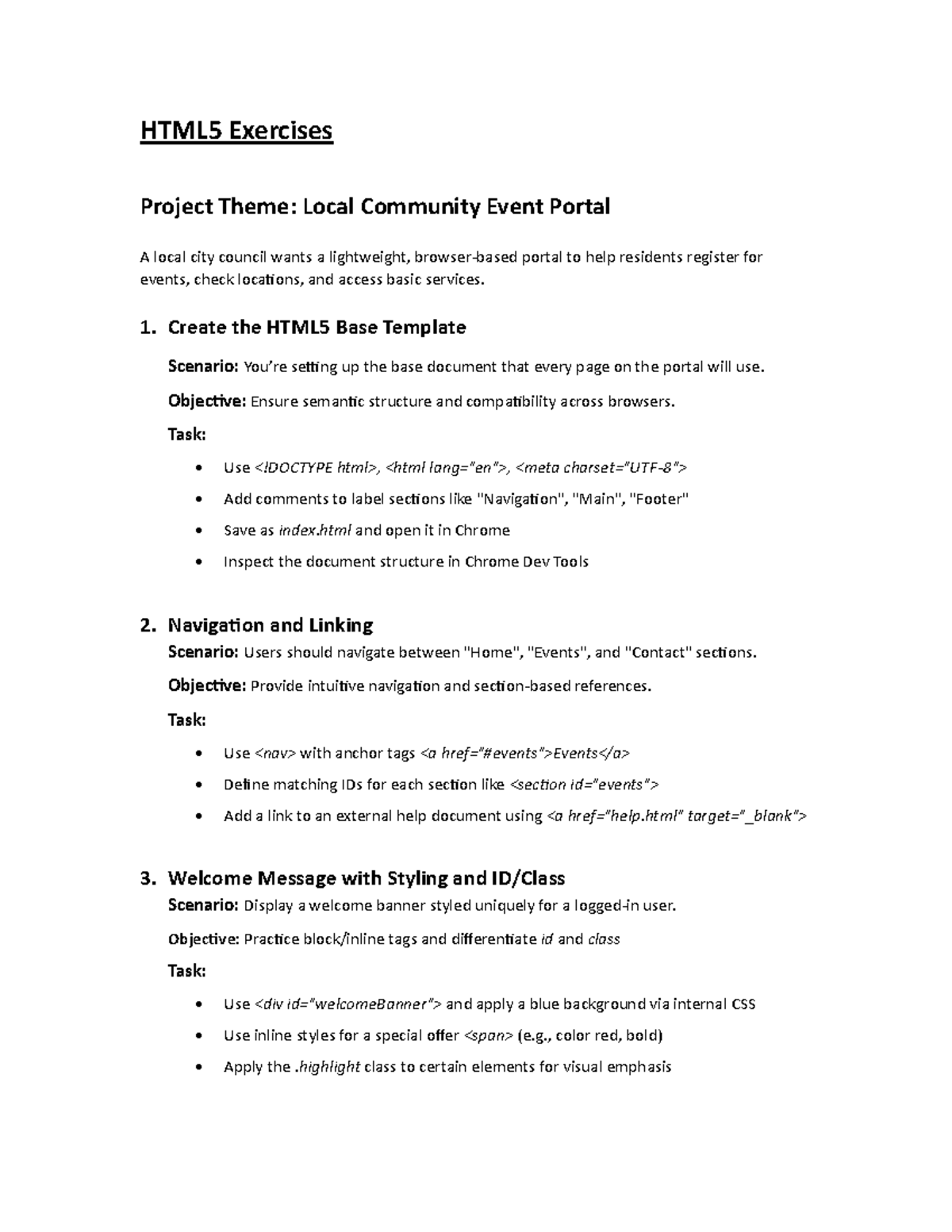 Module 1 - HTML5 Exercises: Local Community Event Portal - Studocu