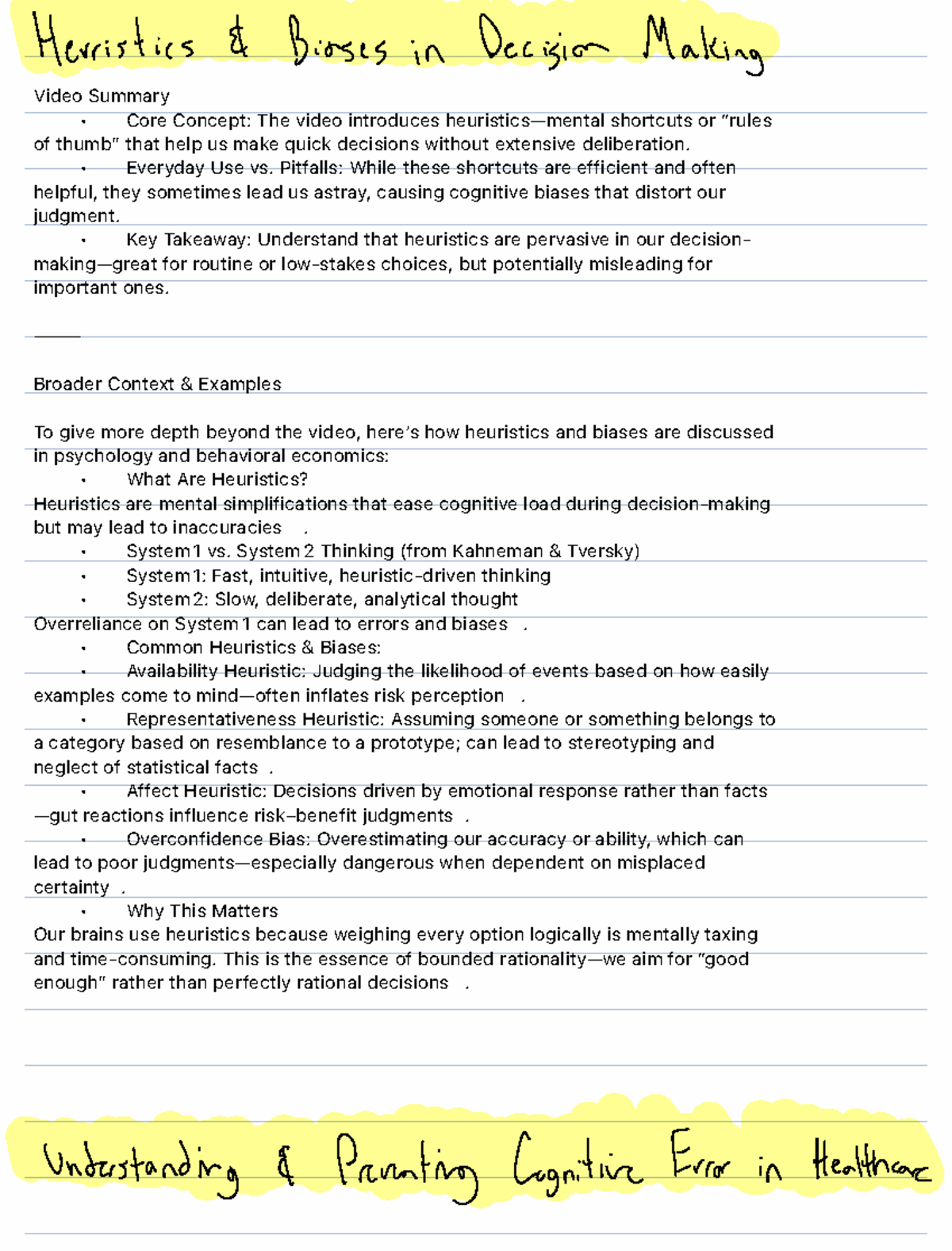 Heuristics and Biases in Decision Making: Video Summary - Studocu