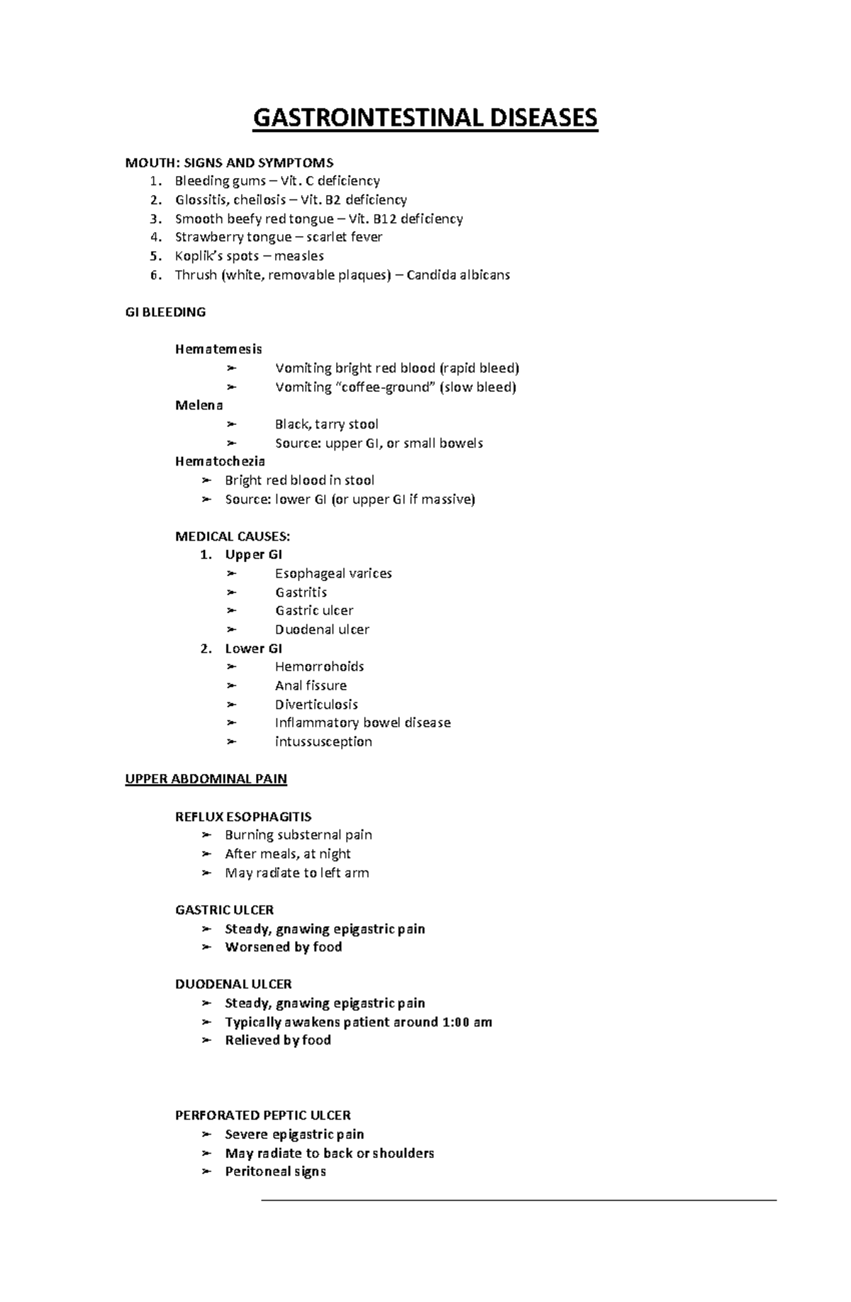 GASTROINTESTINAL DISEASES: SIGNS, SYMPTOMS & MANAGEMENT NOTES - Studocu