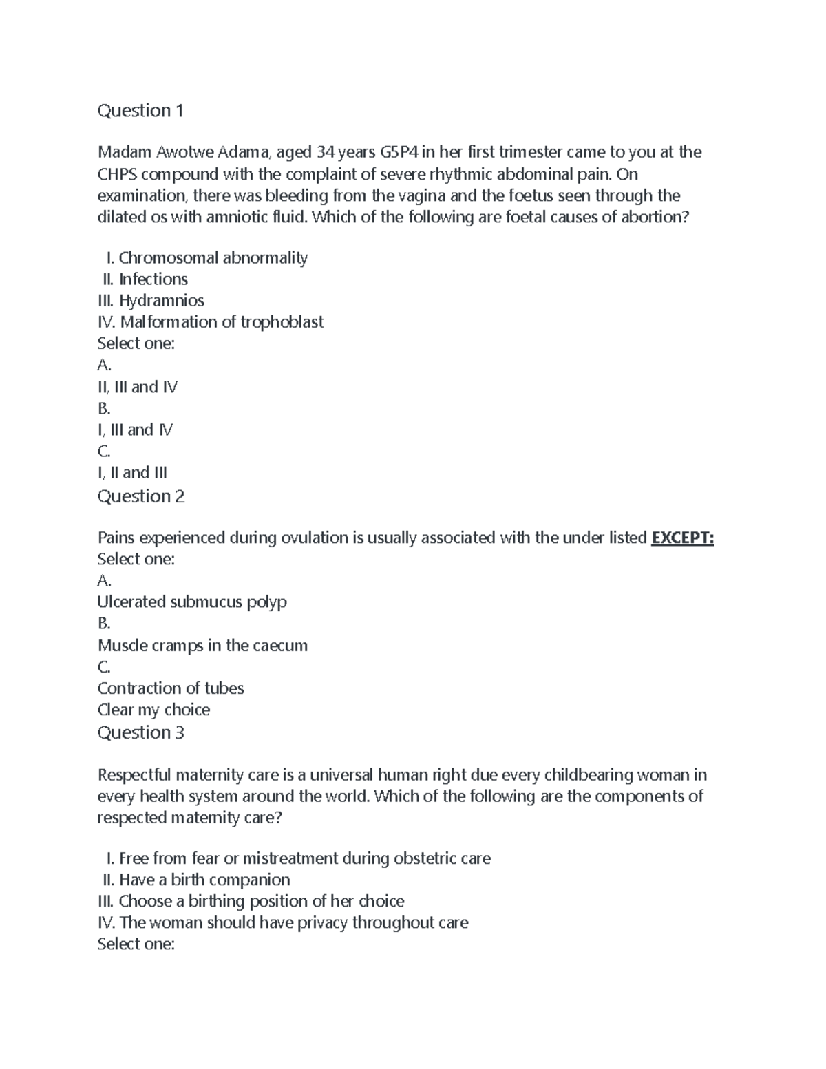 Midwifery Exam Questions and Answers (G5P4) - Studocu