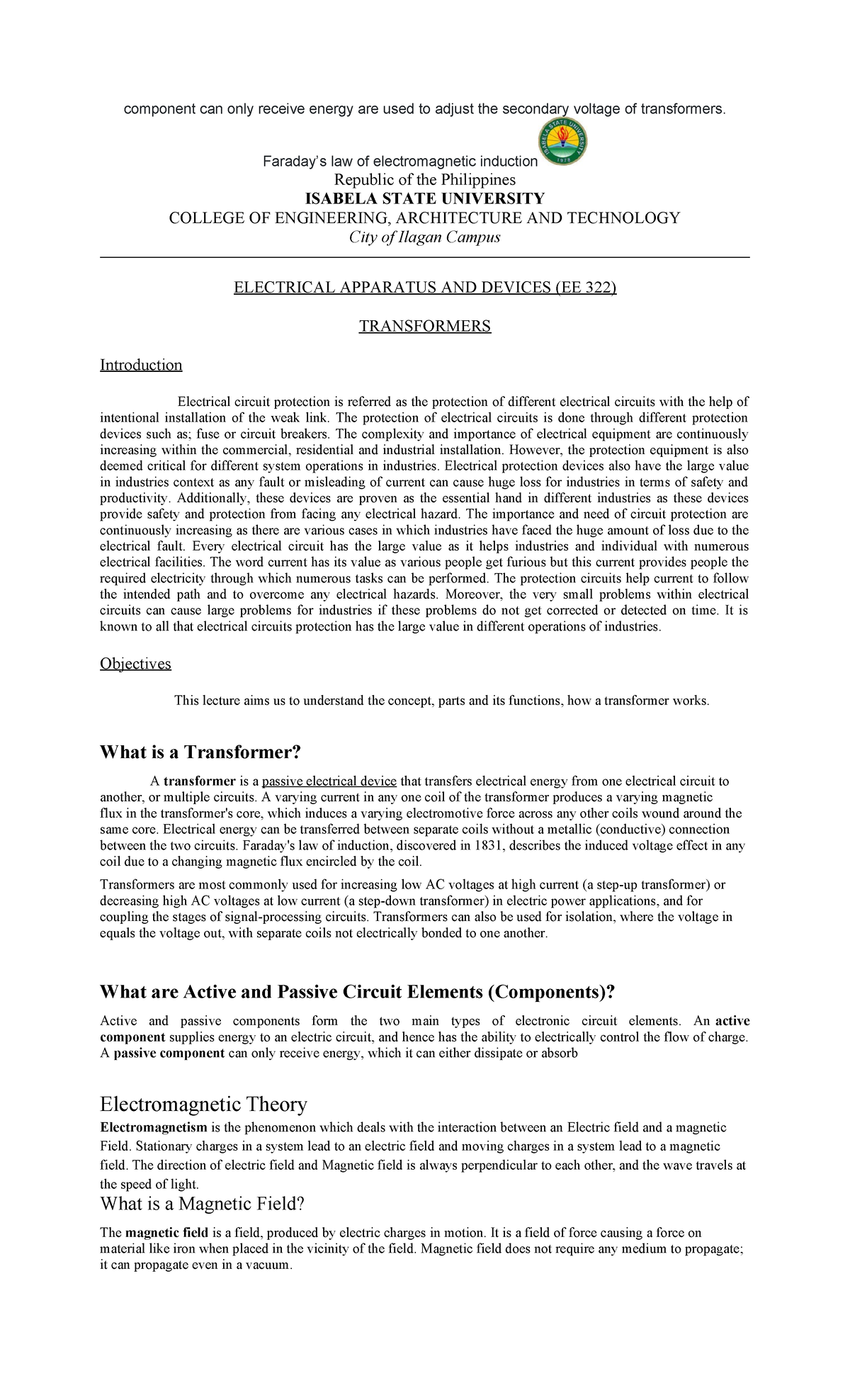 EAD-Module-4 - Understanding Transformers in Electrical Apparatus and ...