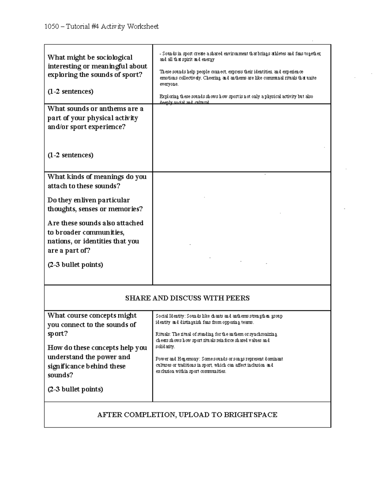 1050 Tutorial 4 Worksheet: Exploring the Sounds of Sport - Studocu