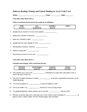 Pathways Reading, Writing, and Critical Thinking 2e Level 4 Unit 4 Test ...