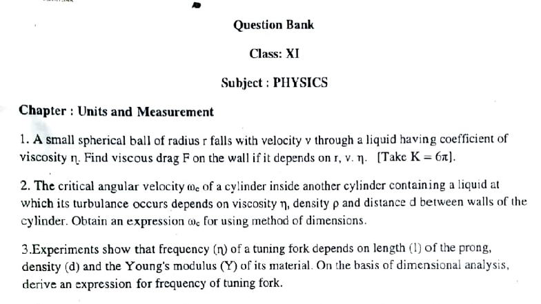 XI Physics Question Bank: Units, Measurement & Key Concepts - Studocu