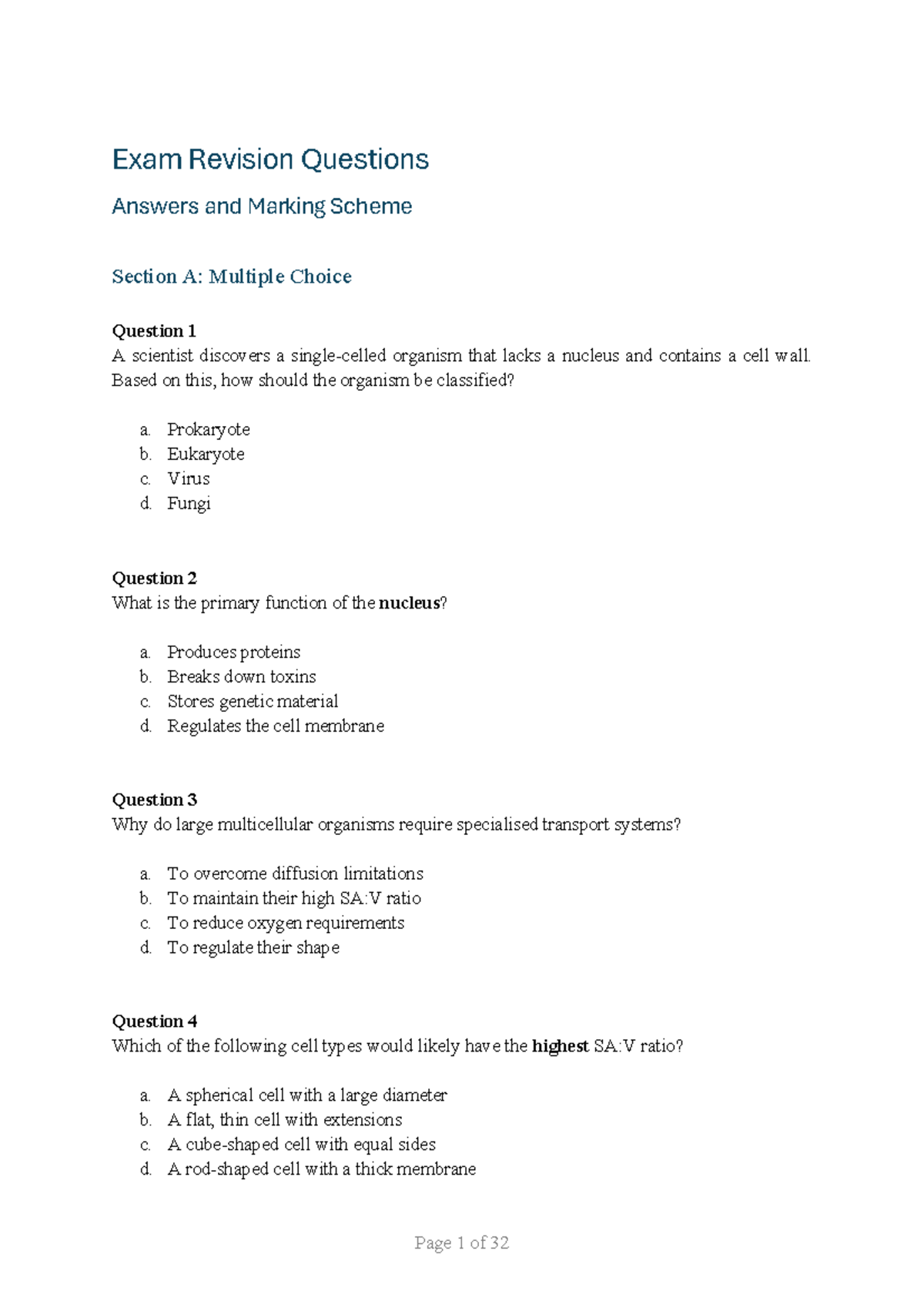 1.2 Practice Paper: Exam Revision Questions & Marking Scheme - Studocu