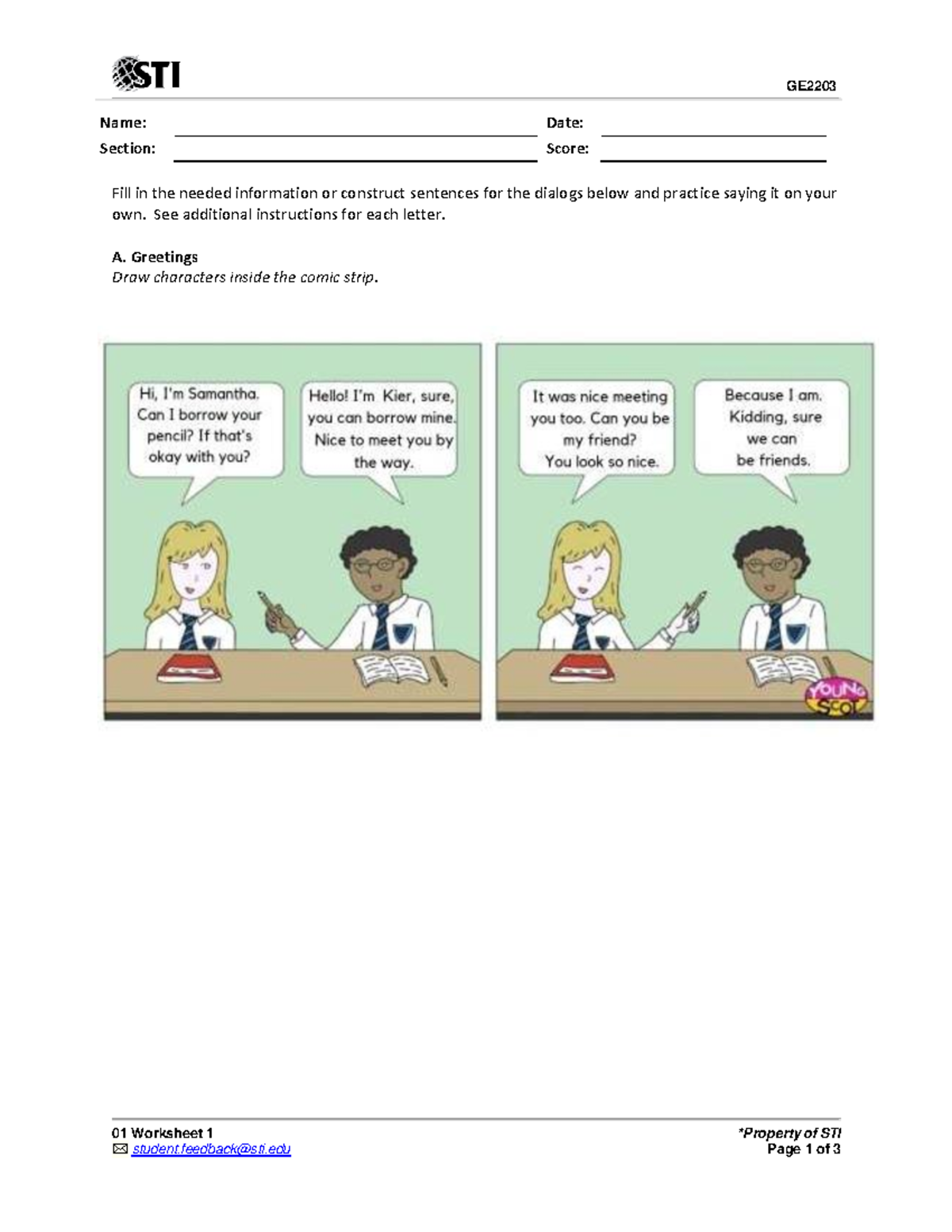 01 Worksheet 14 - 555555 - GE 01 Worksheet 1 student@sti *Property of ...