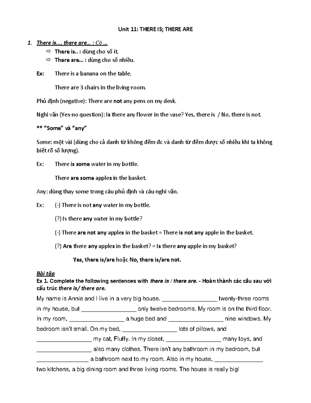 Unit 11: Structures of "There Is" and "There Are" Explained - Studocu