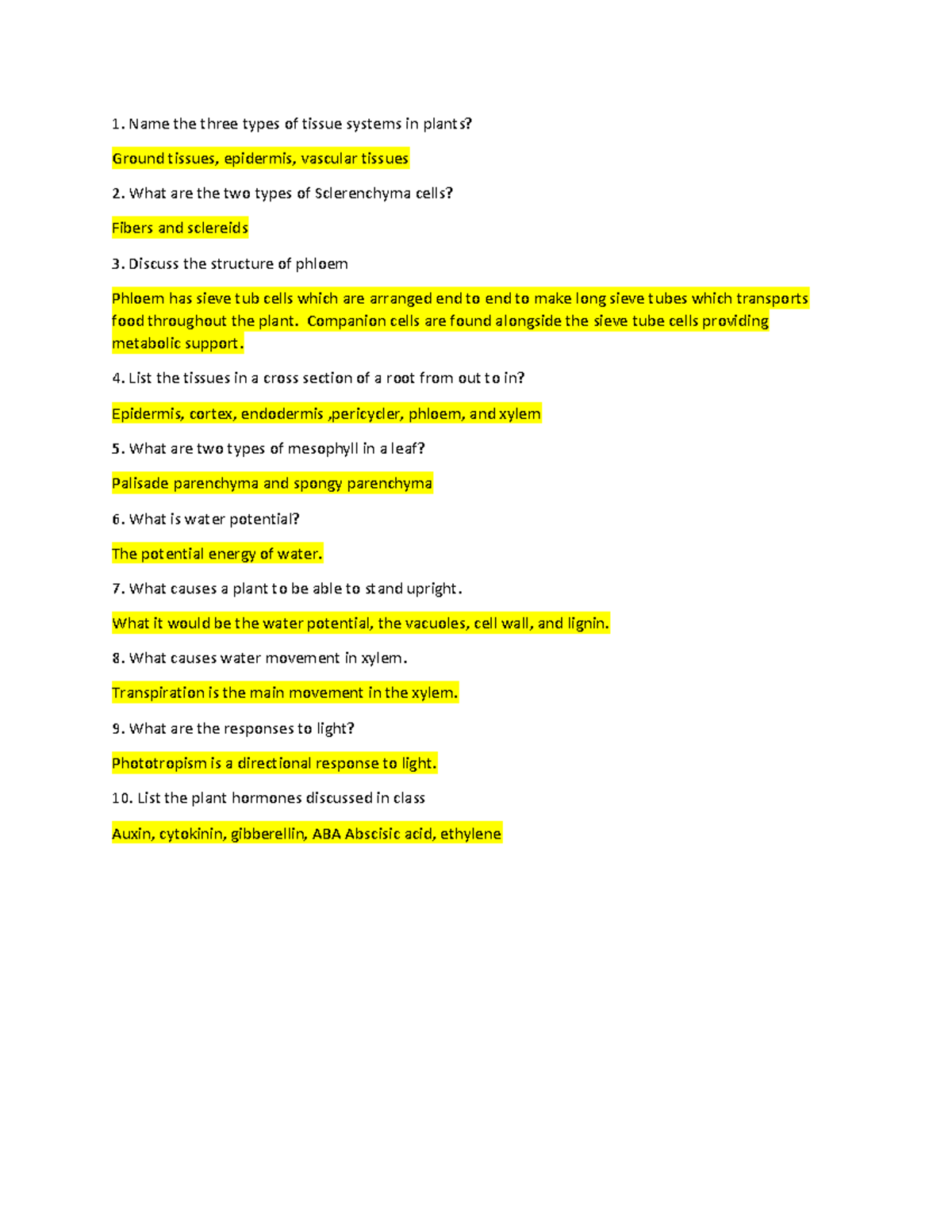 Plant Tissue Systems and Functions - Lecture Notes - Studocu