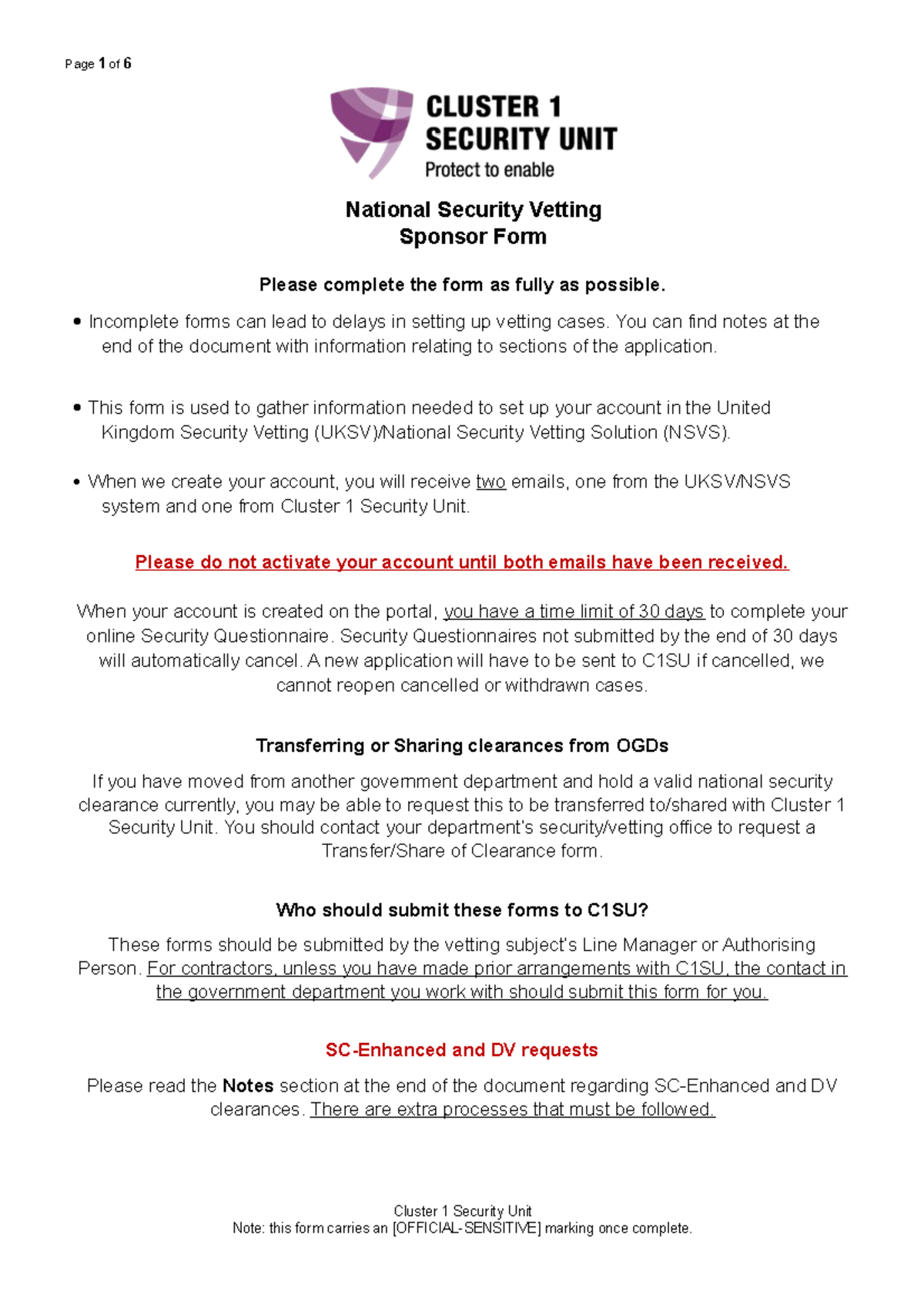 National Security Vetting Request Template - C1SU Jan 2020 - Studocu