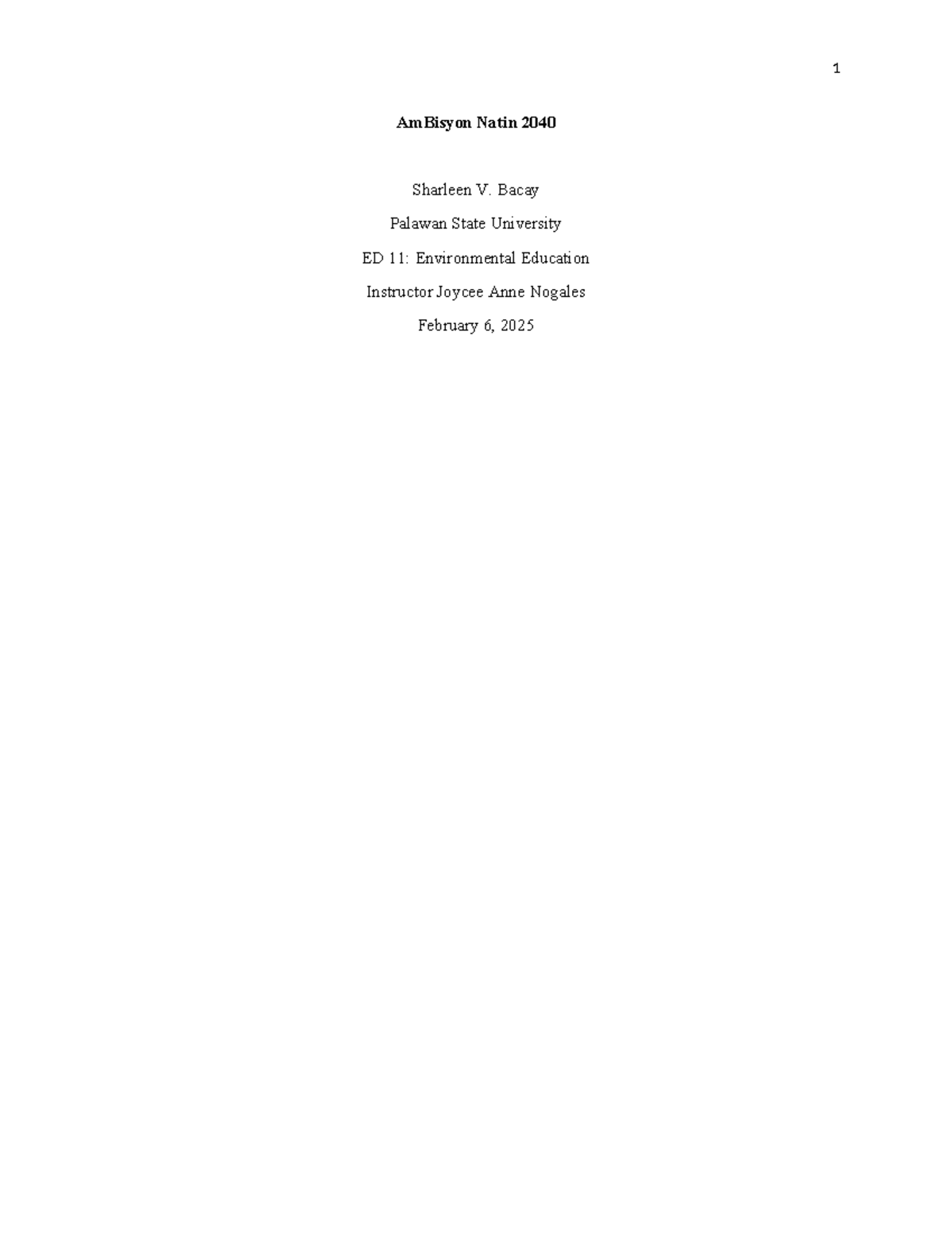 Am Bisyon 2040 Final - Reflection - AmBisyon Natin 2040 Sharleen V ...