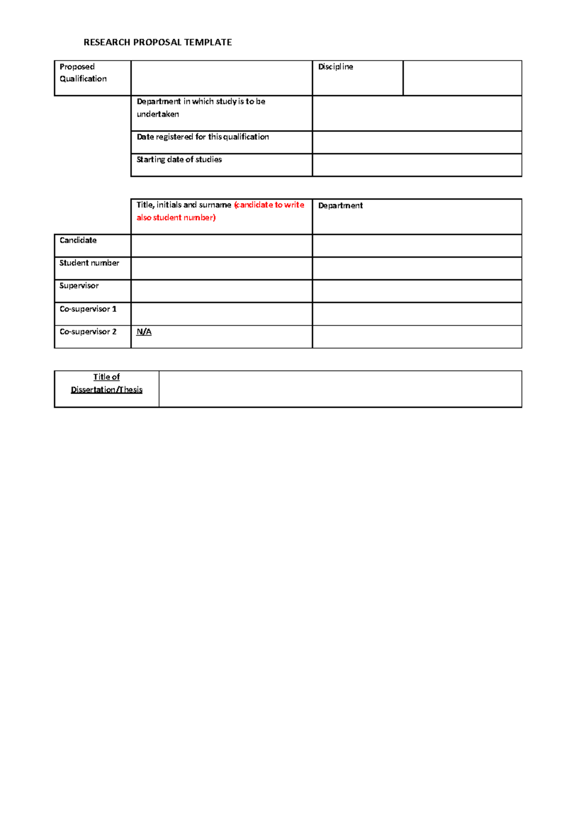 Research Proposal Template for Academic Studies - Studocu