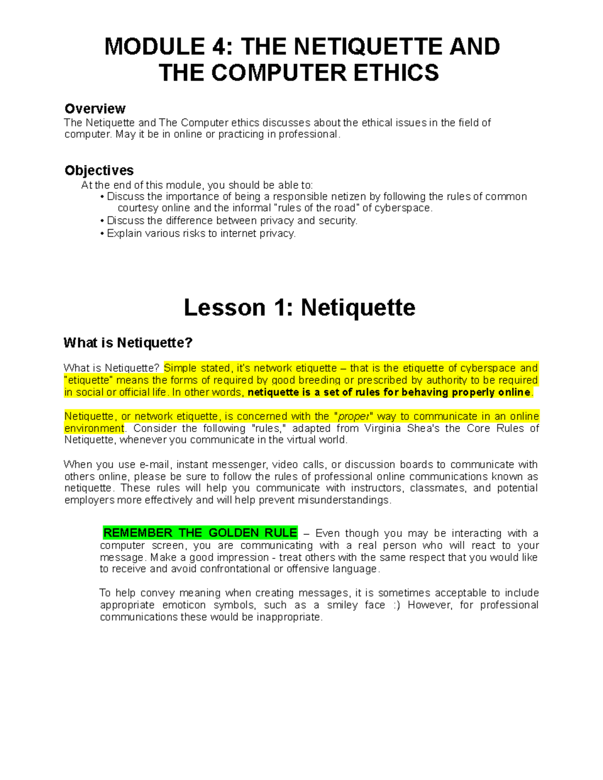 Computer Ethics - notes from living in the IT era - MODULE 4: THE ...