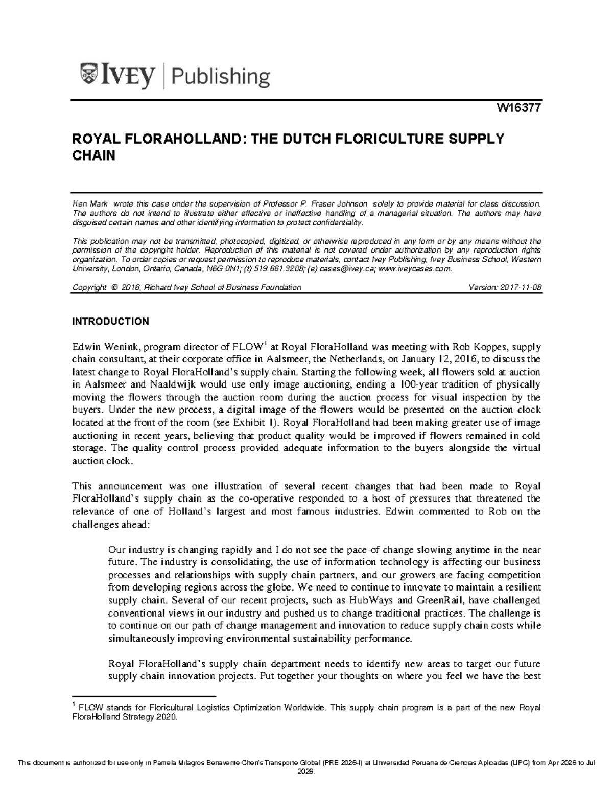 W16377 Case Study: Innovations in the Dutch Floriculture Supply Chain ...