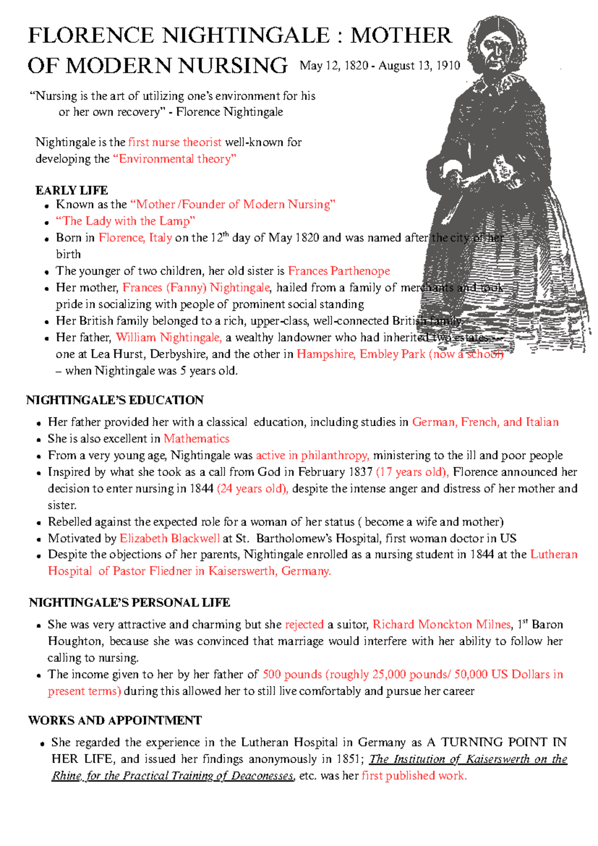 FLORENCE NIGHTINGALE: A PIONEER IN NURSING (HIST 102) - Studocu