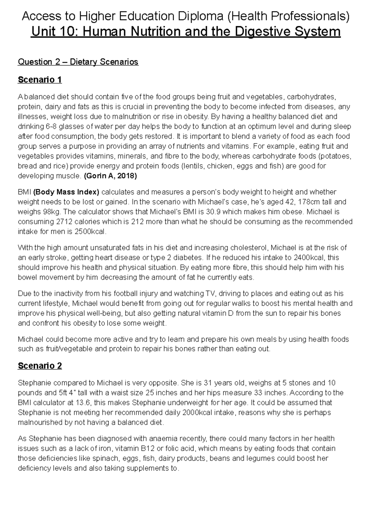 Unit 10 - Human Nutrition and Digestive System - Question 2 Scenarios ...