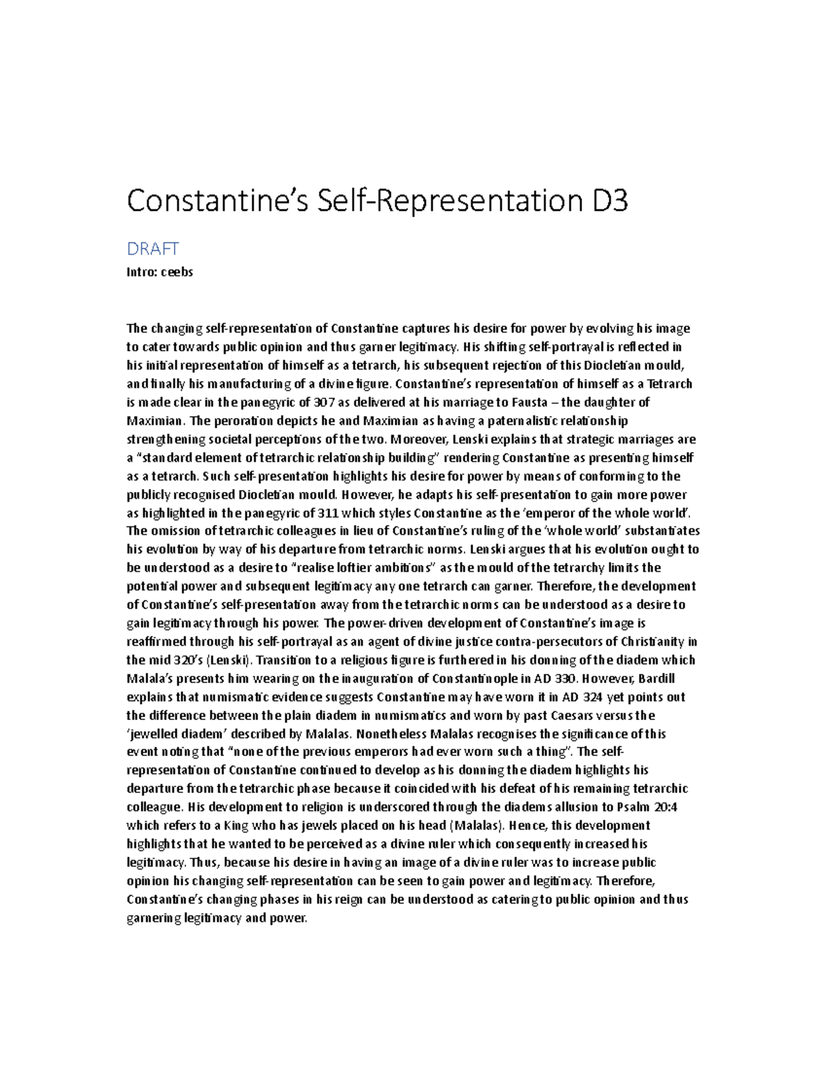 Constantine's Self-Representation: Power and Legitimacy Dynamics - Studocu