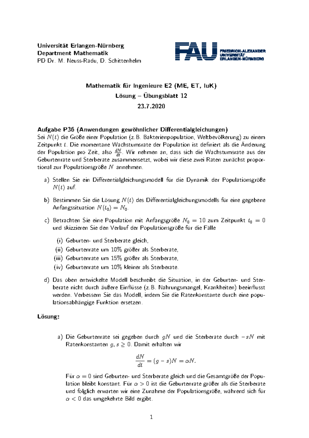 Blatt 12 - Lösung Präsenzaufgaben SS 2020 - Mathematik E2 - Maria Neuss ...