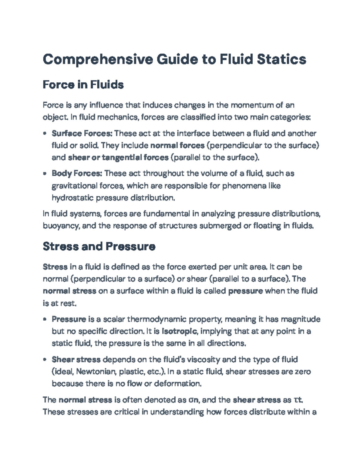 Fluid Statics: Comprehensive Guide for Engineering Applications - Studocu