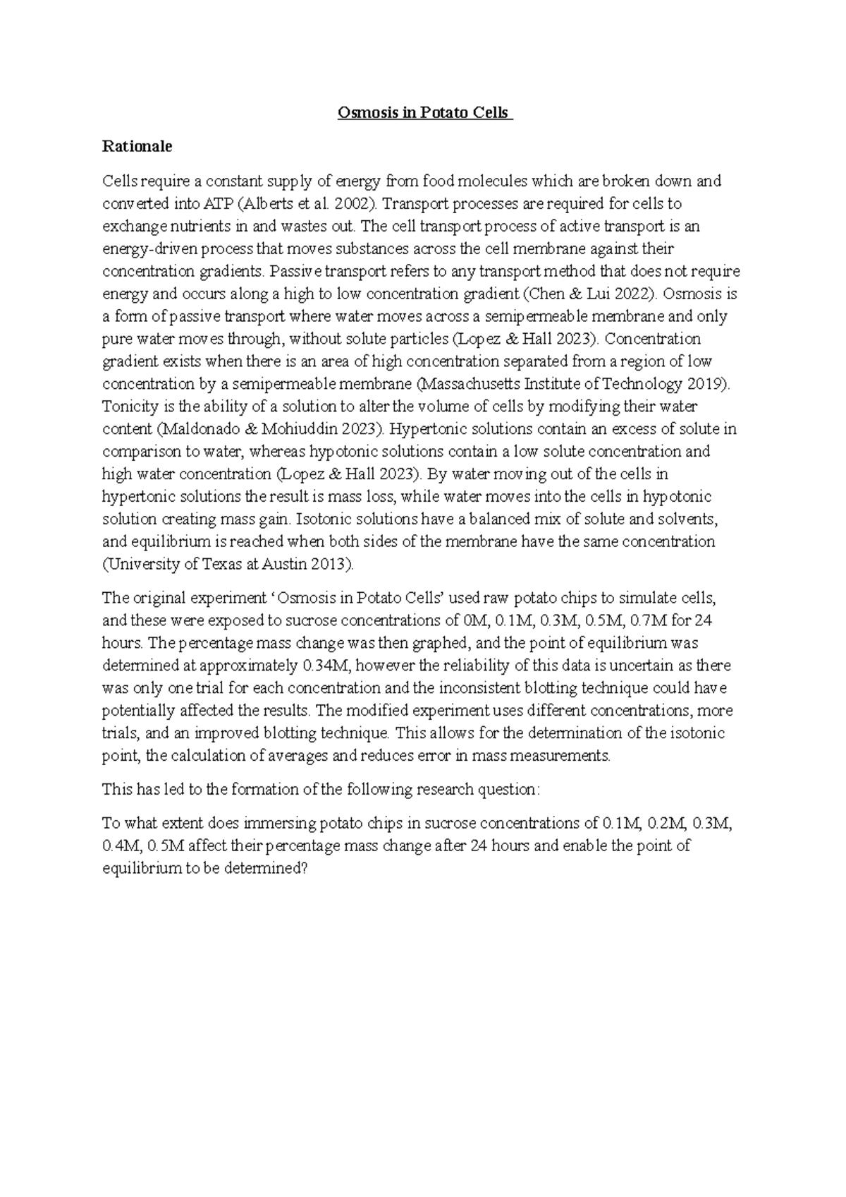 Osmosis in Potato Cells: Student Experiment Analysis (BIO101 Final ...