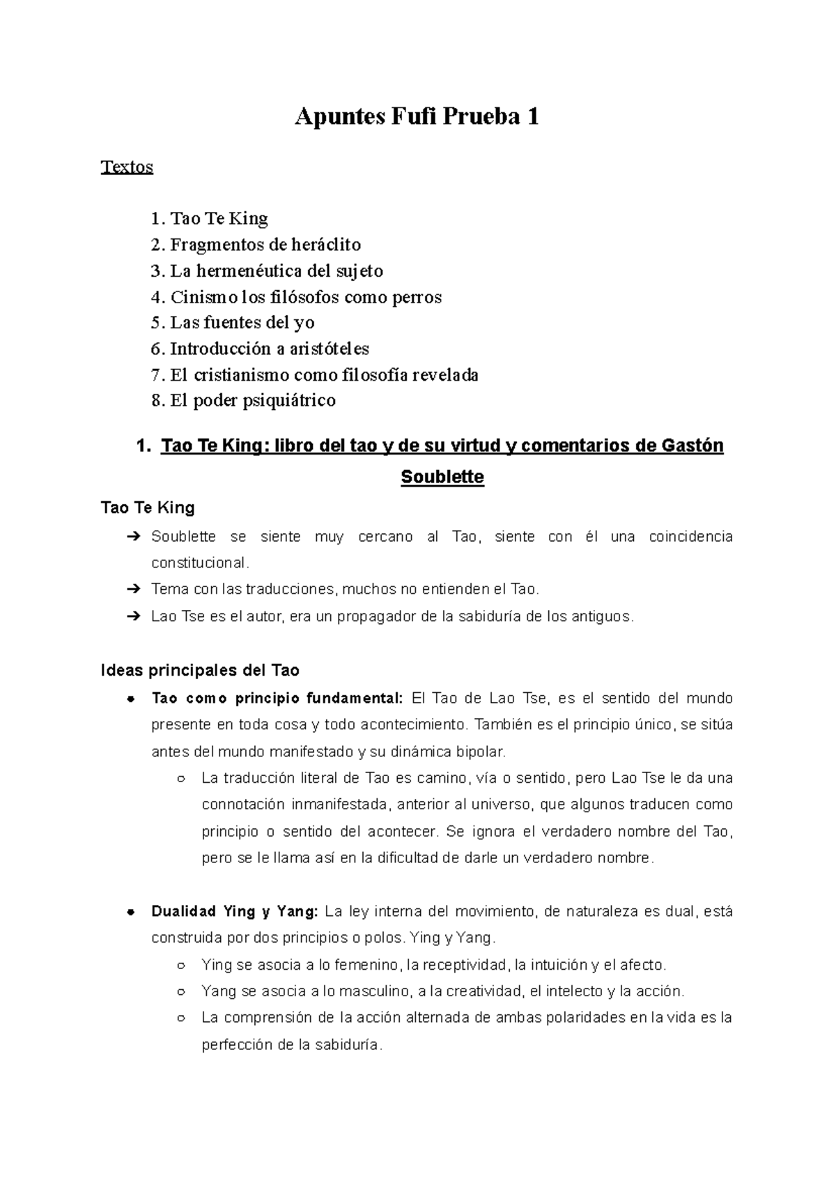 Apuntes Fufi Prueba 1 - Filosofía y Psicología Aristotélica - Studocu