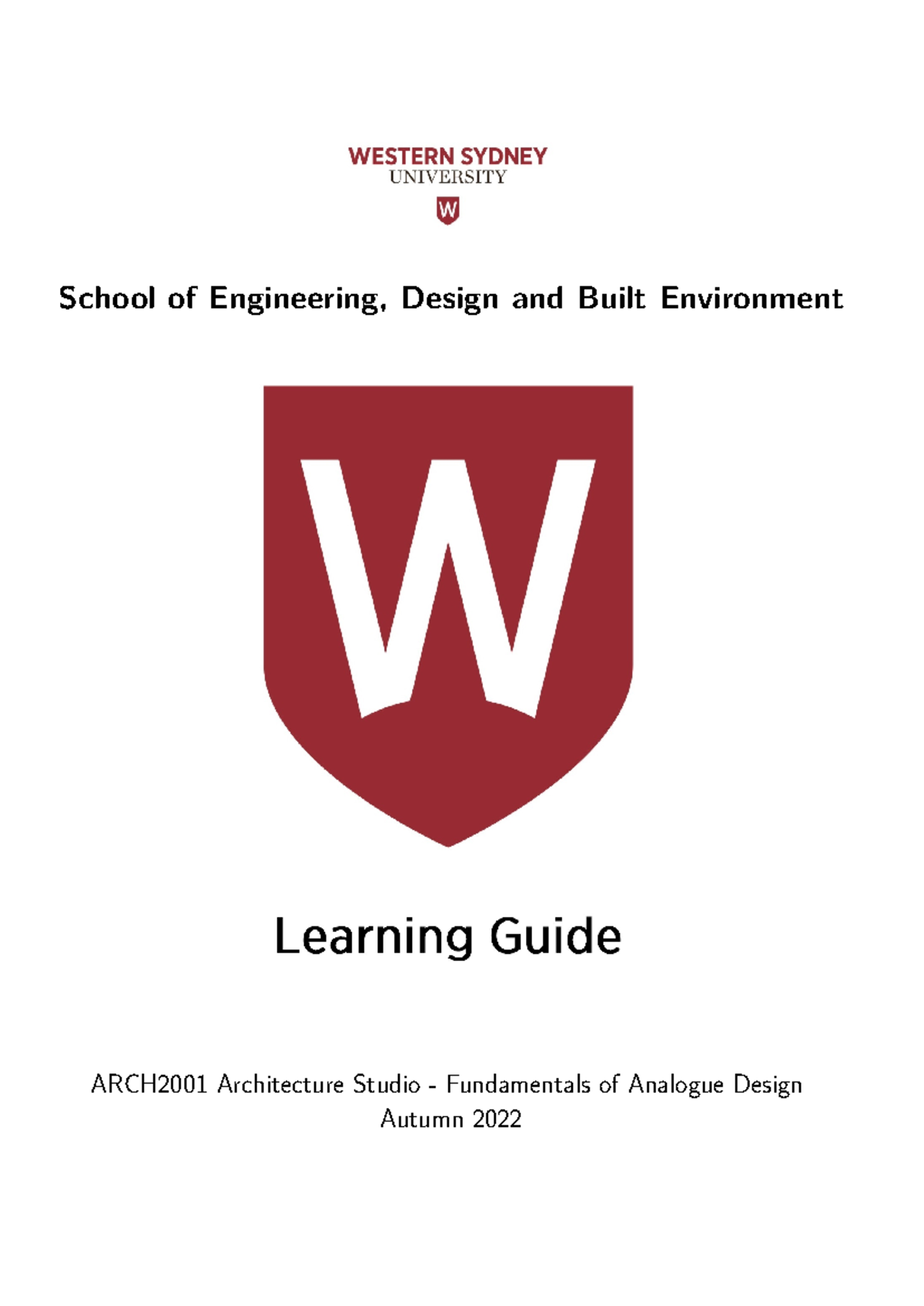 ARCH2001 Fundamentals of Analogue Design - Architecture Studio Guide ...