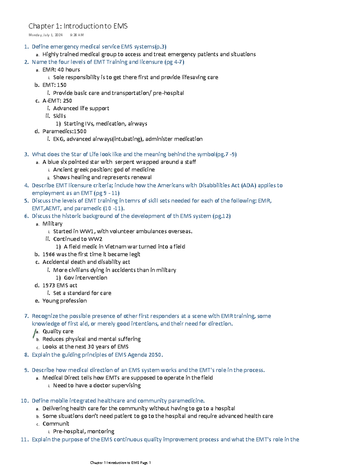 Chapter 1: Introduction to EMS Systems and EMT Training Essentials ...