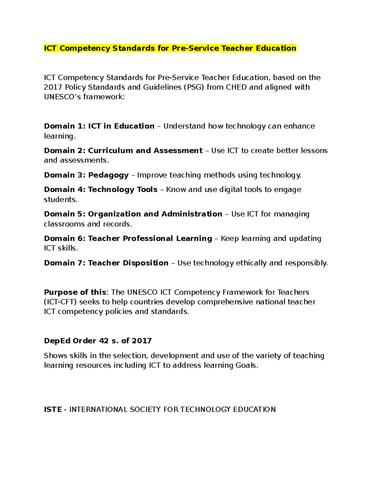Reviewer FOR ICT - ICT Competency Standards for Pre-Service Teacher ...