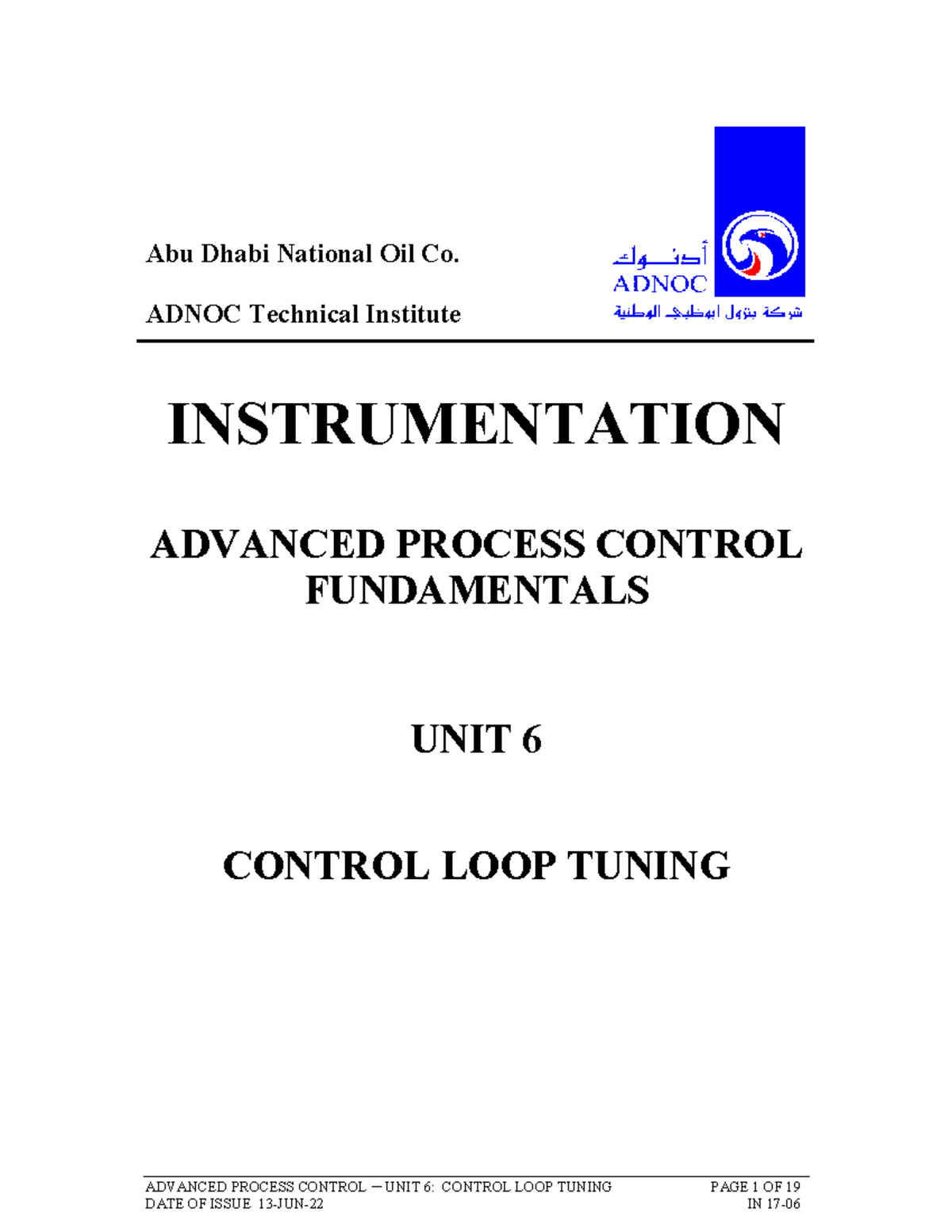 ADNOC Technical Institute: Advanced Process Control Unit 6 - Control ...