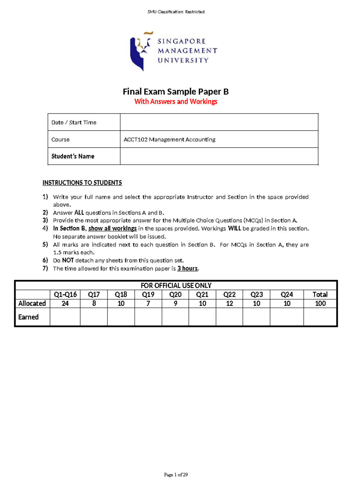 Final Exam Sample Paper B with Ans - Final Exam Sample Paper B With ...