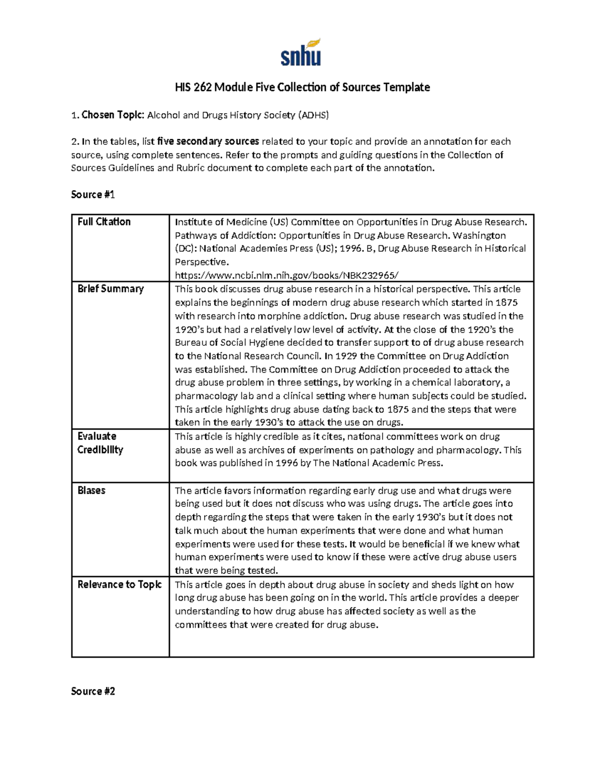 HIS 262 Module Five Collection of Sources Template - Refer to the ...