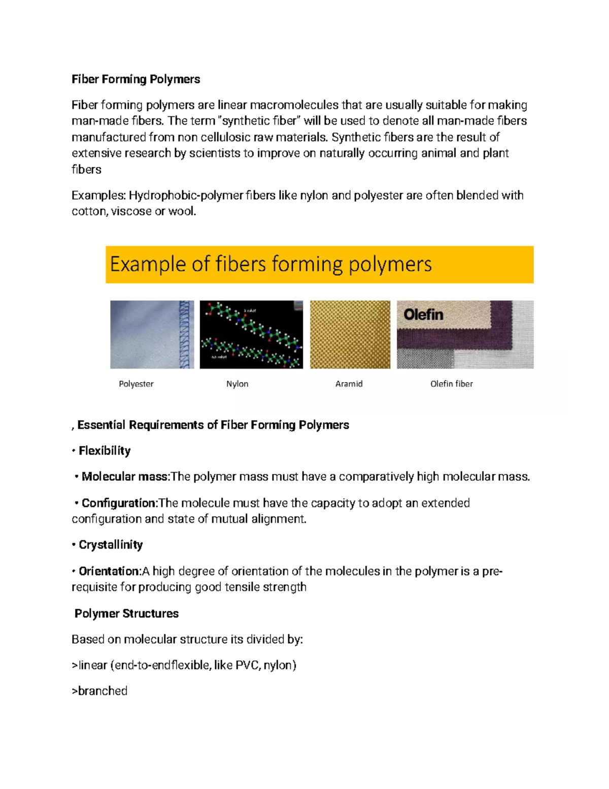 Fiber Forming P-WPS Office - Fiber Forming Polymers Fiber forming ...