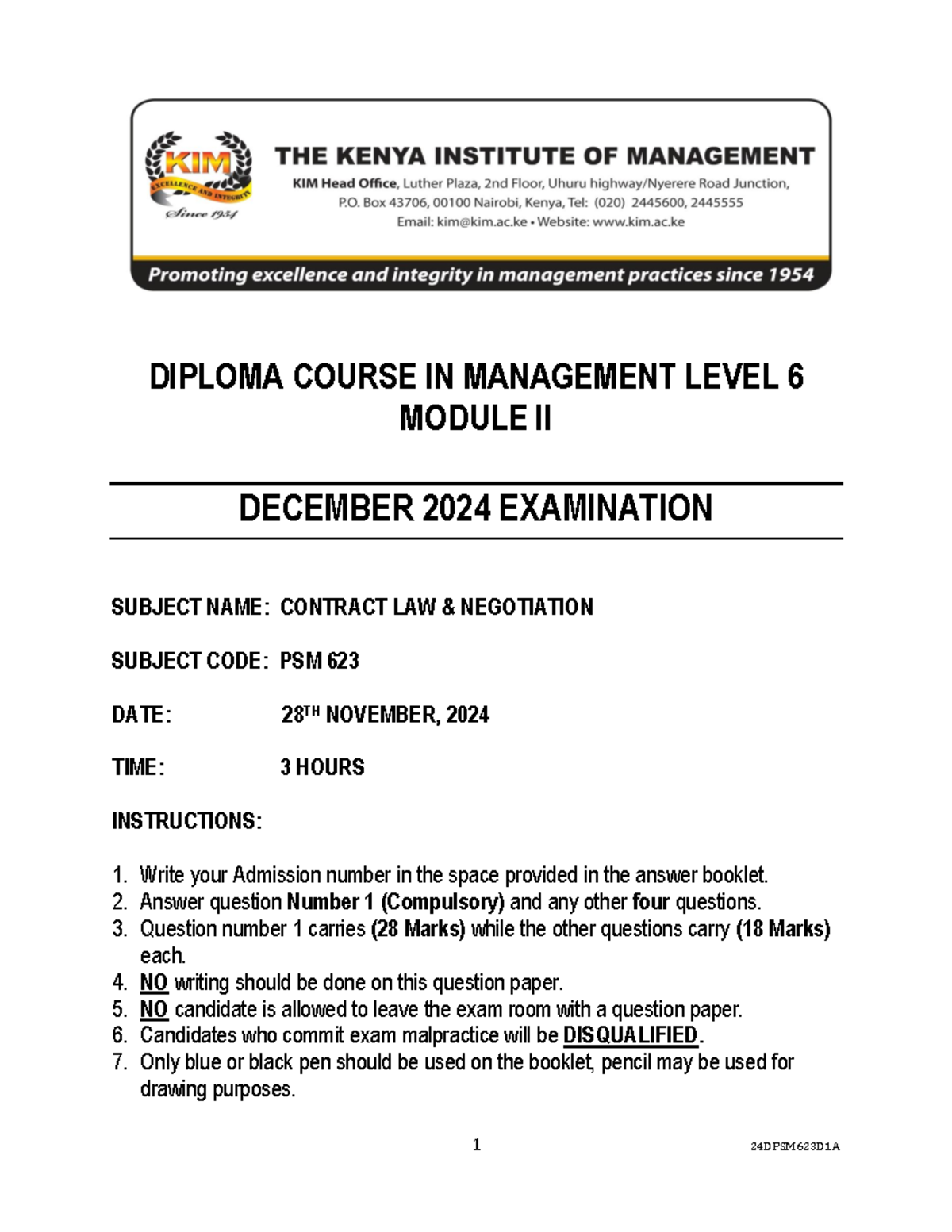 PSM 623 - Contract Law Negotiation Past Exam Papers for Revision - Studocu