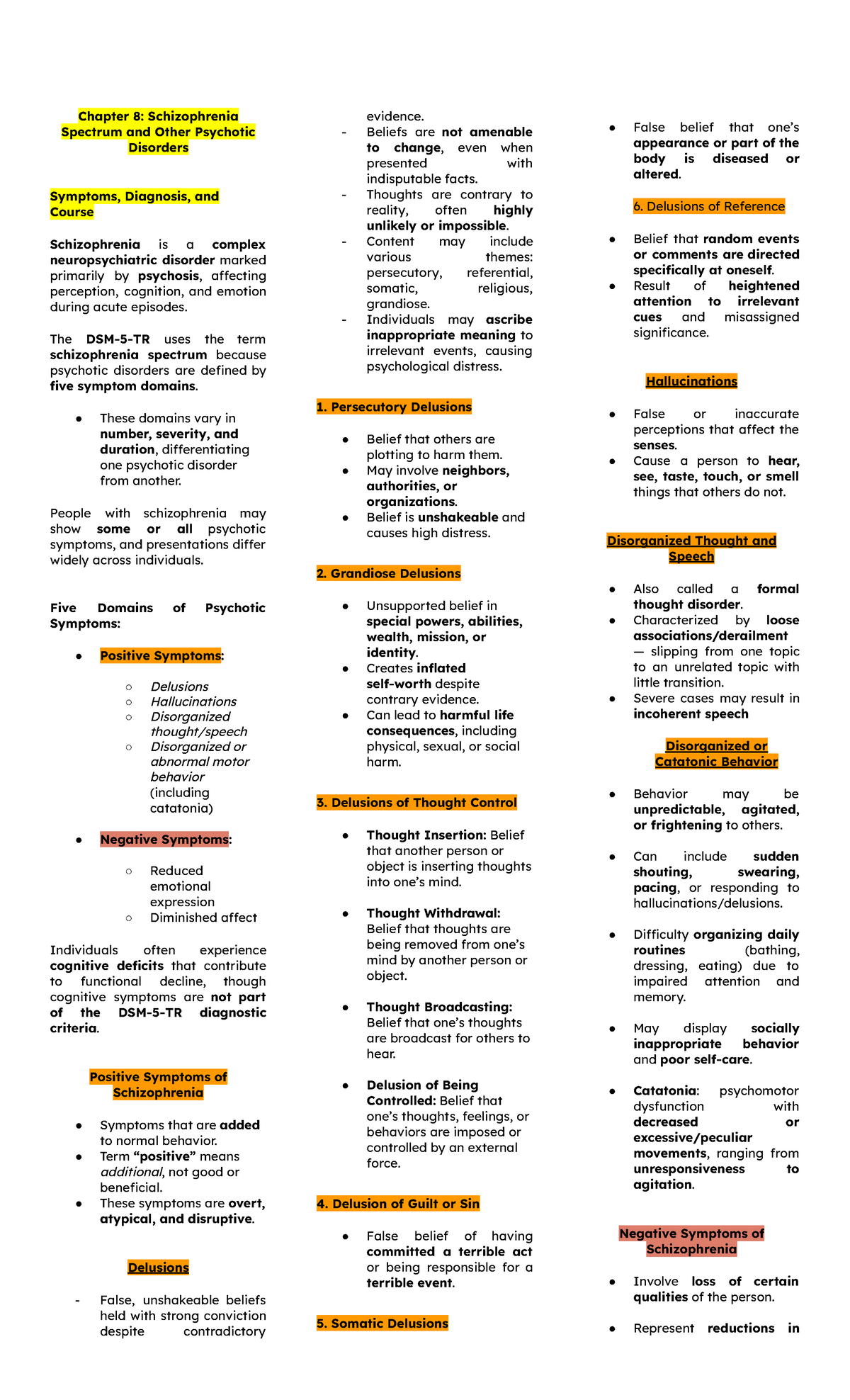 C8: Schizophrenia Spectrum & Psychotic Disorders Overview - Studocu
