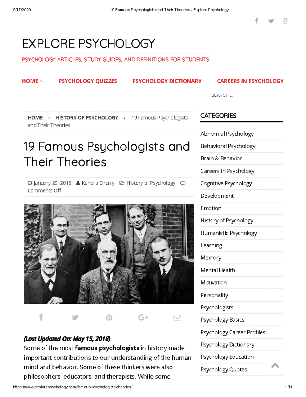 19 Notable Psychologists & Their Influential Theories in Psy 101 - Studocu
