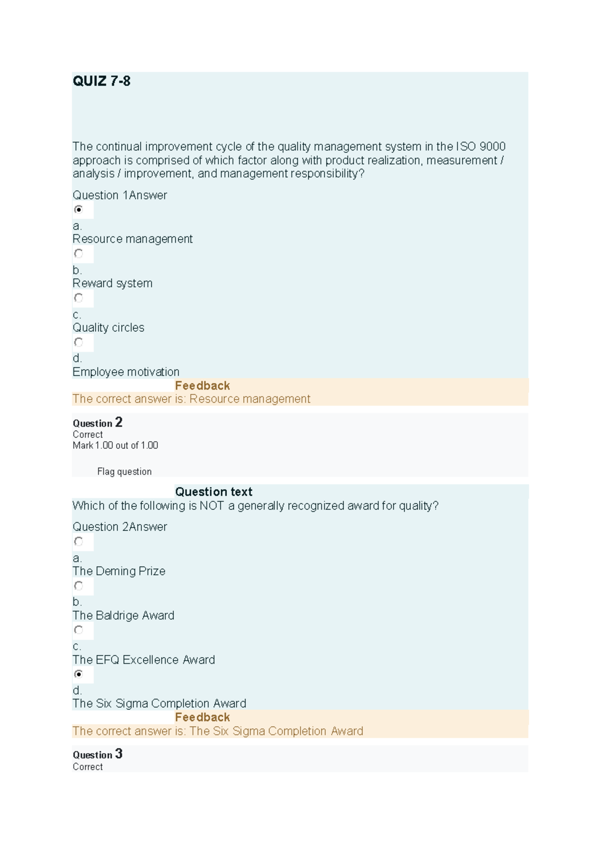 Quiz 7 - Quality Management System & ISO 9000 Concepts - Studocu