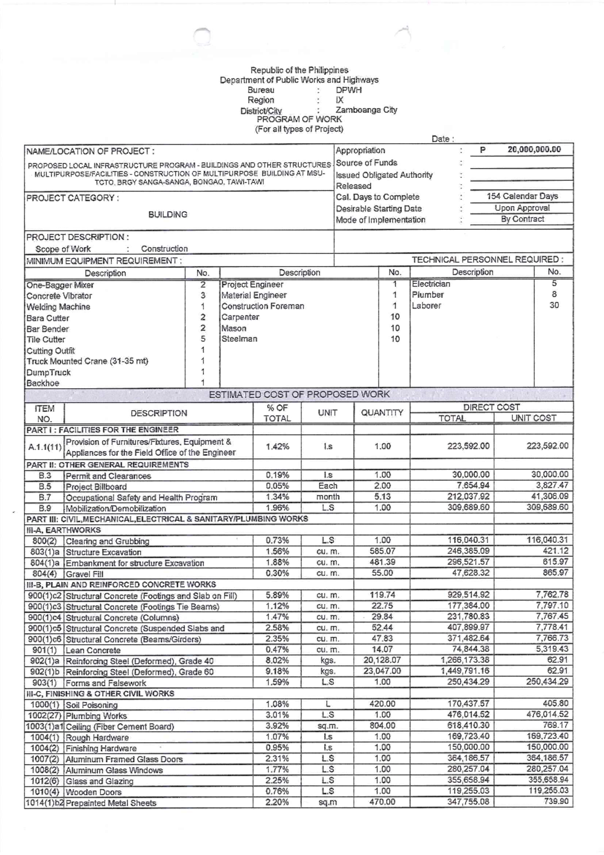 POW 18J00129 3 - Comprehensive Unit Price Breakdown for Construction ...