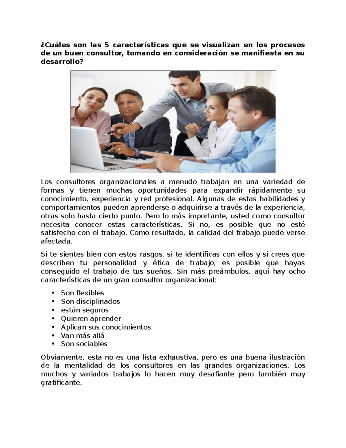 Características Clave de un Consultor Organizacional - Unidad 3 - Studocu