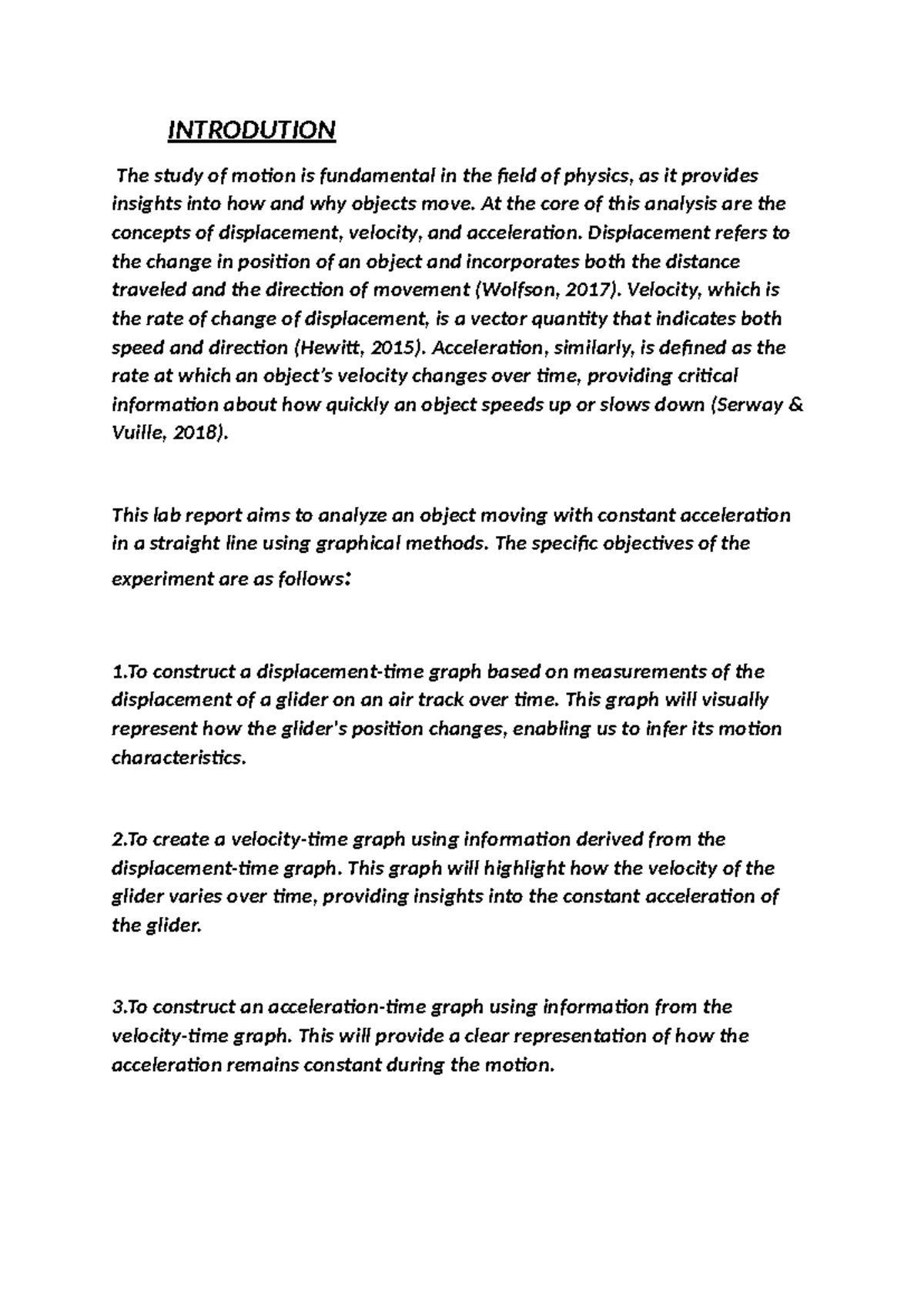 Physics Lab Report: Analyzing Motion with Constant Acceleration - Studocu
