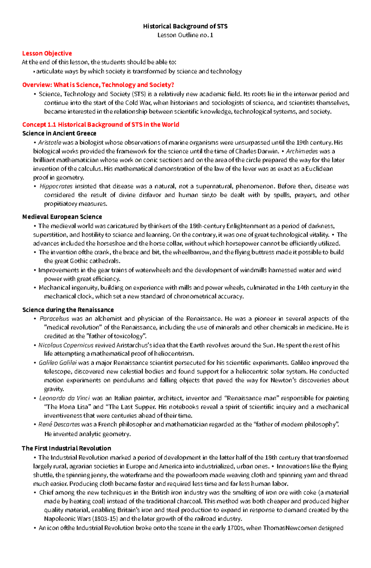 01 - Historical Background of STS: Evolution Through Ages - Studocu