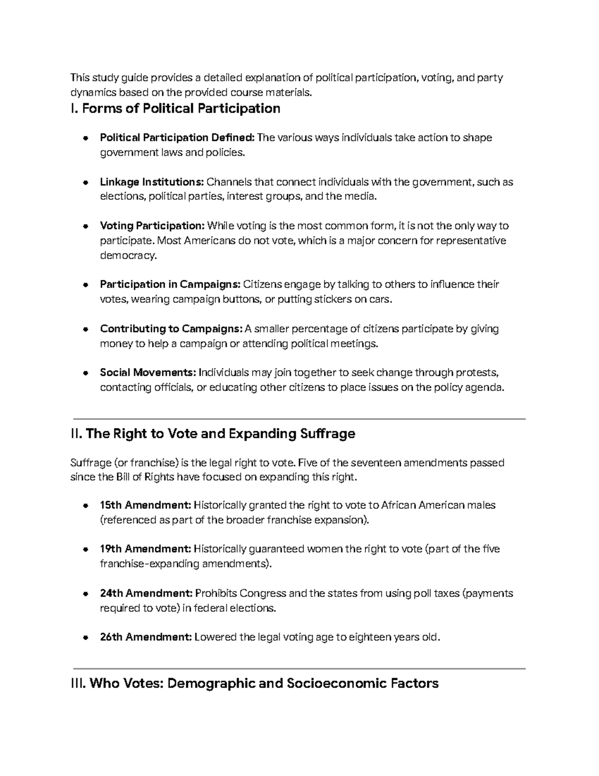 Political Participation and Party Dynamics Study Guide (POL 101) - Studocu