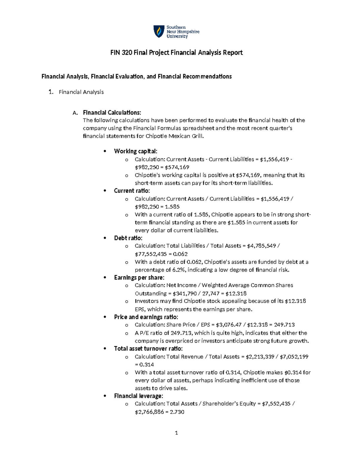 FIN 320 Final Project: In-depth Financial Analysis of Chipotle - Studocu