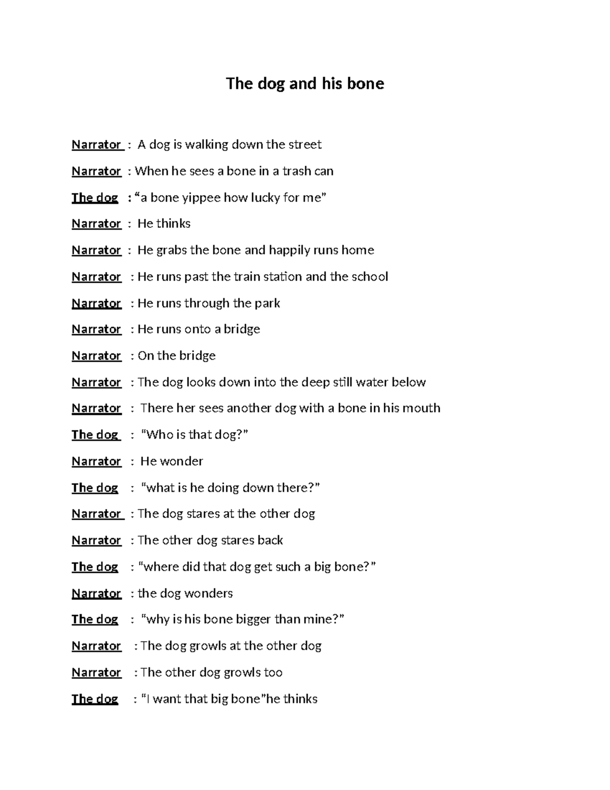 Narrative Analysis: The Dog and His Bone Story - Studocu