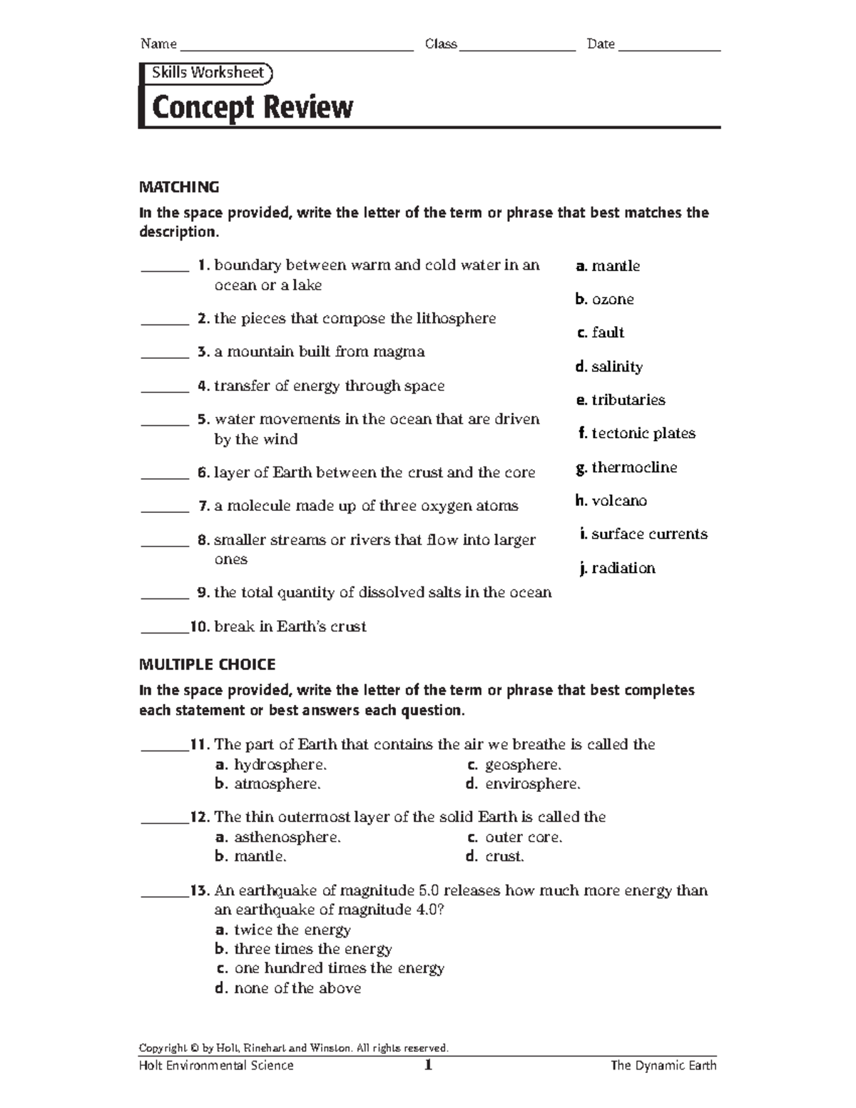 Study Guide Ch 2: Concept Review Answers for Environmental Science ...